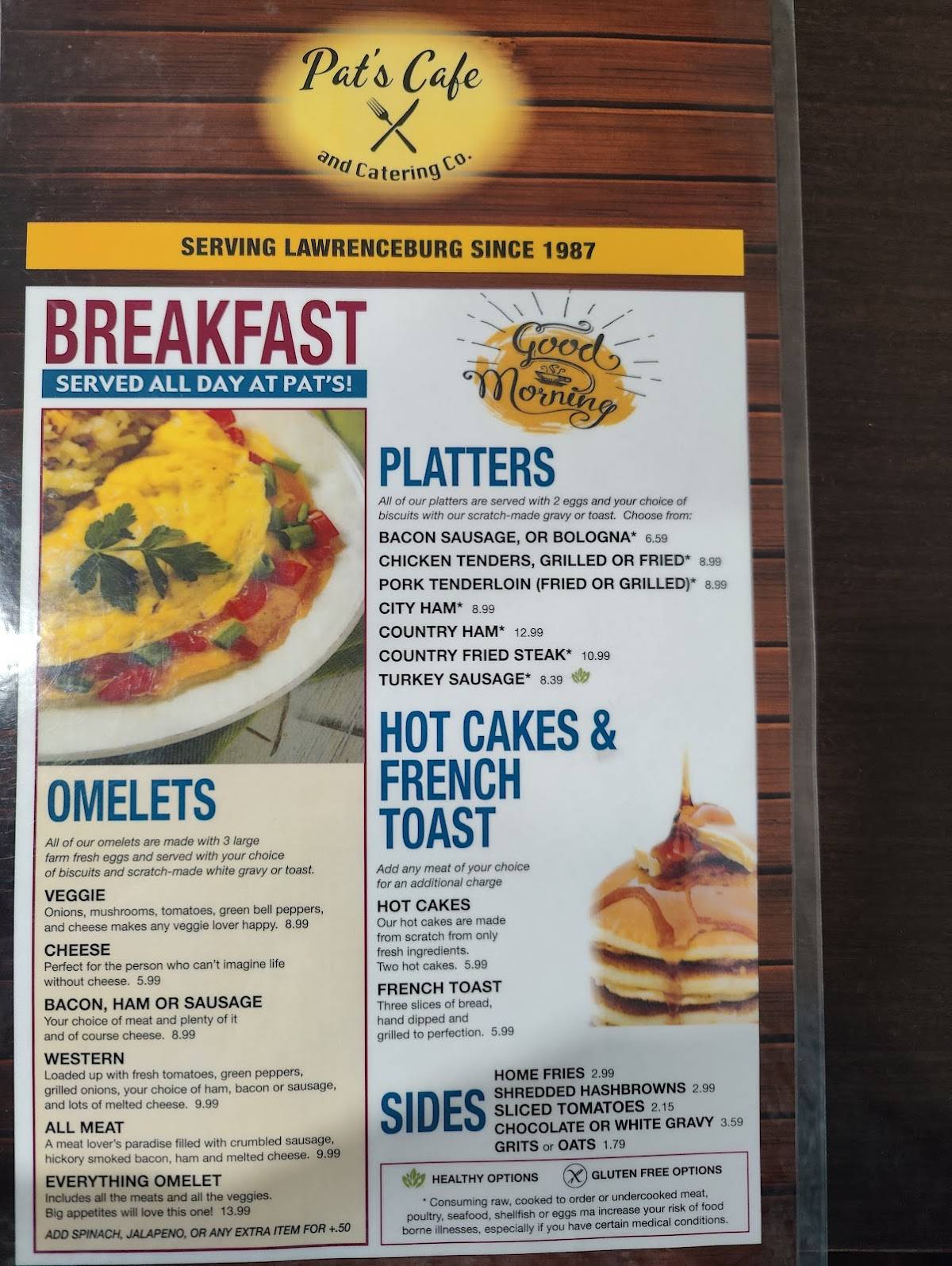 Menu at Pat's Cafe, Lawrenceburg, Massey Ave