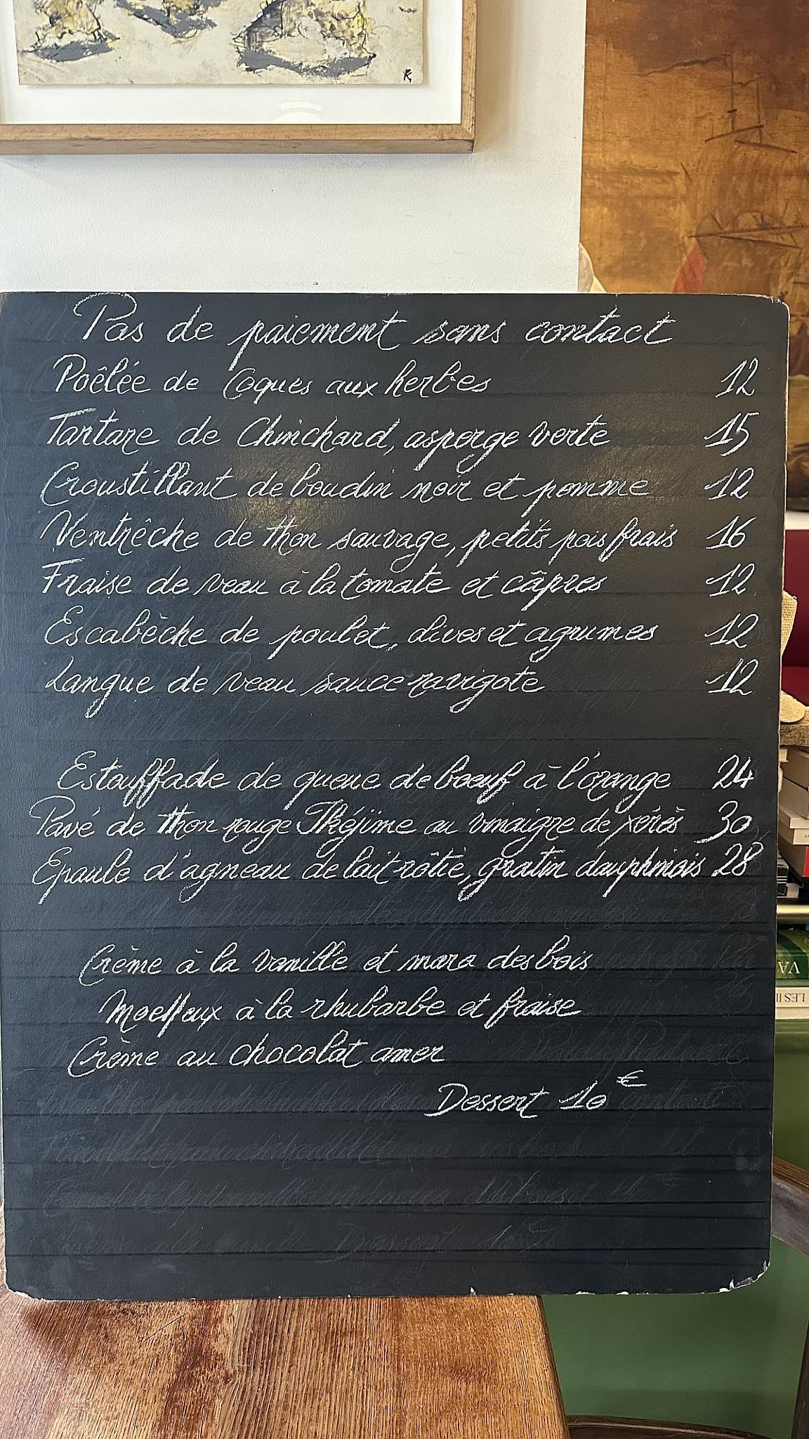 Menu at Le Baratin, Paris, 3 Rue Jouye-Rouve