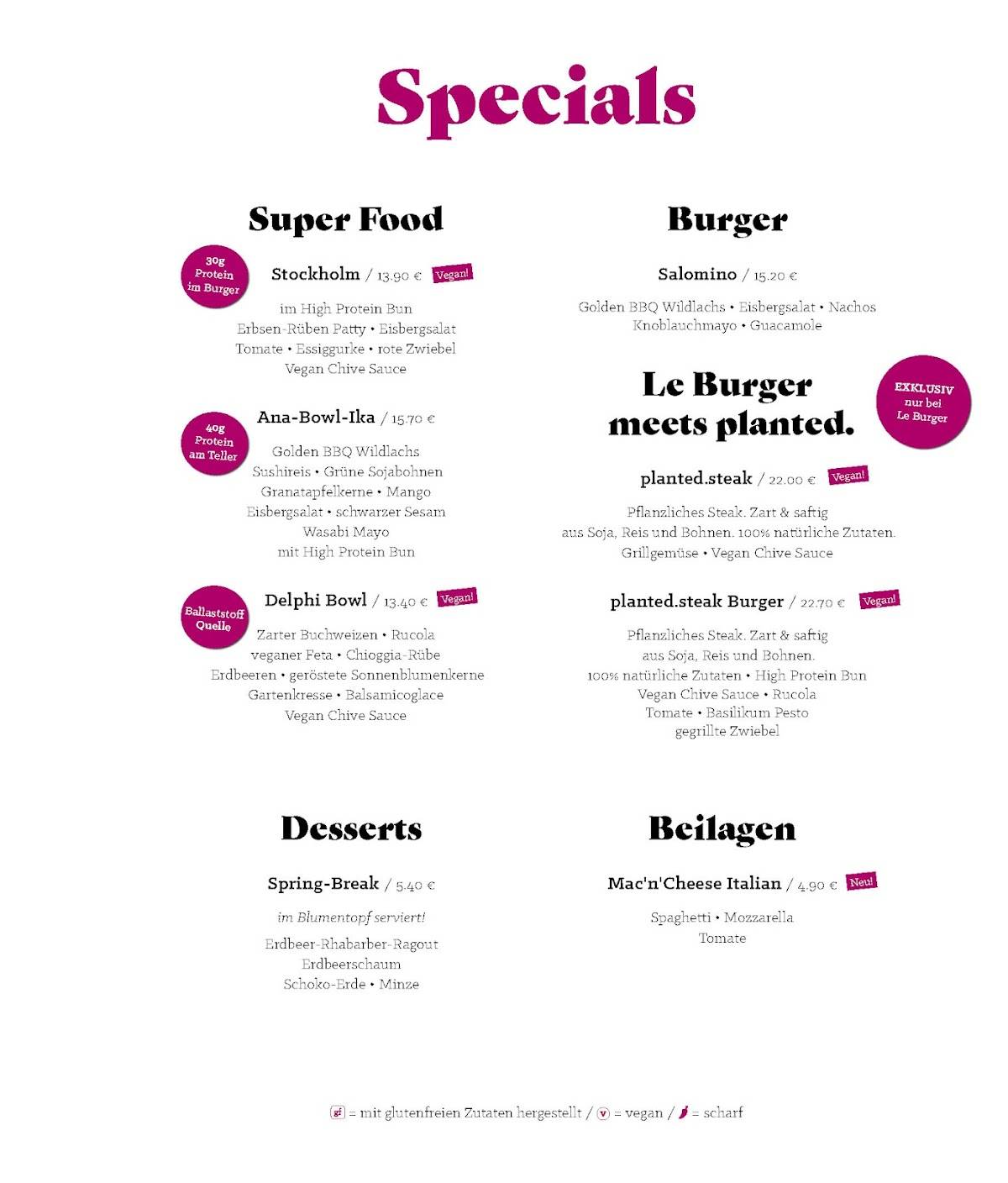 Speisekarte von Le Burger Villach restaurant, Villach