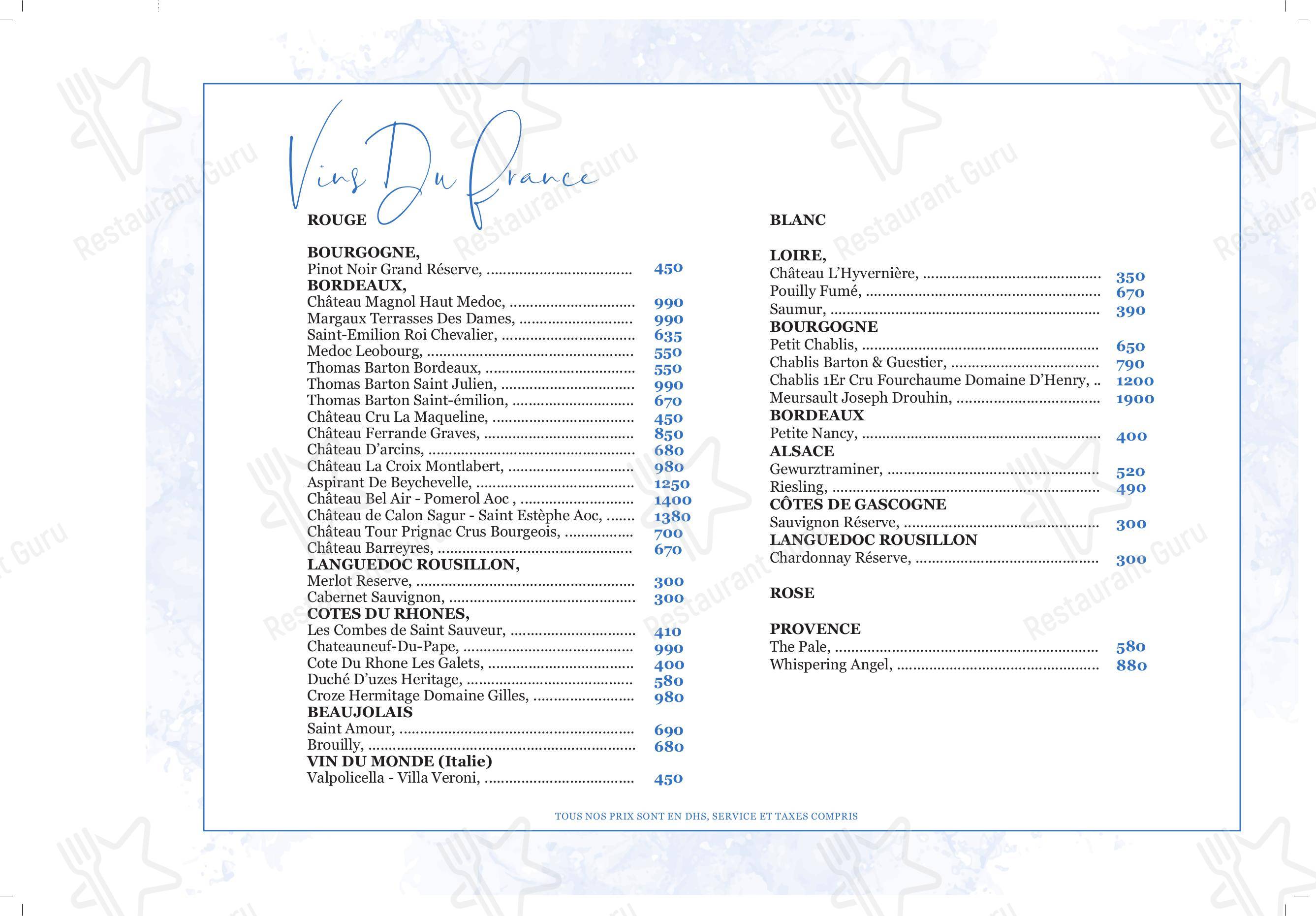 Menu au Cabestan Ocean View restaurant, Casablanca, Phare d'El hank، 90 ...