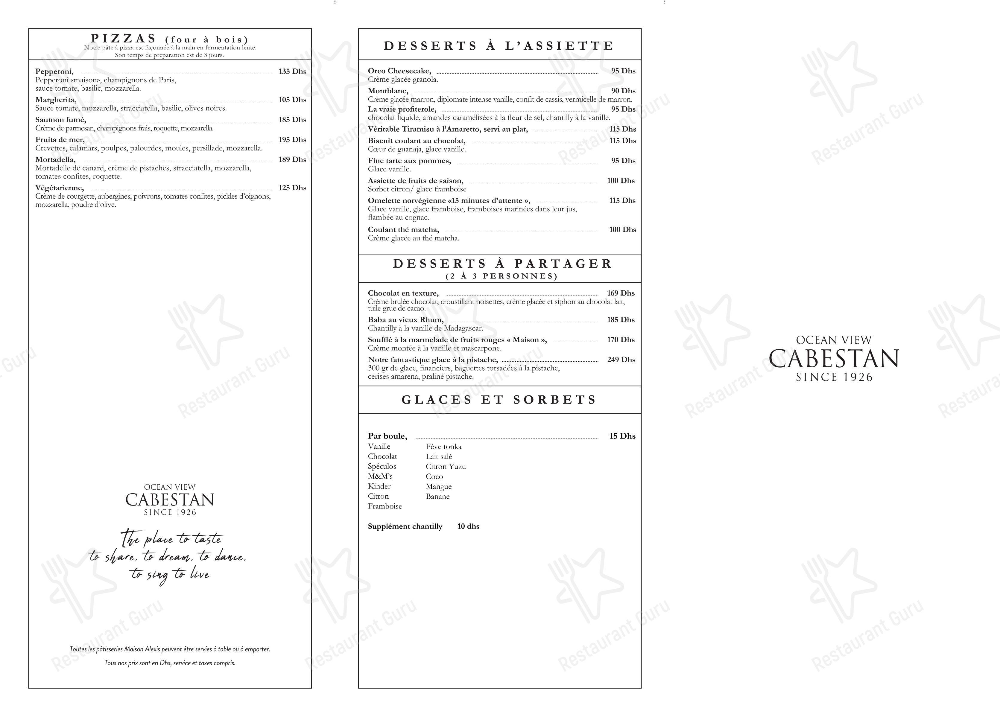 Menu au Cabestan Ocean View restaurant, Casablanca, Phare d'El hank، 90 ...