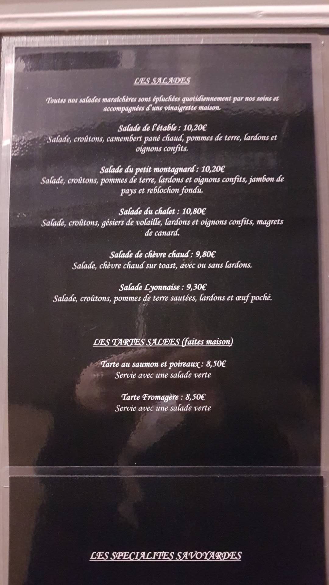 Menu au Le Chalet restaurant, Sens