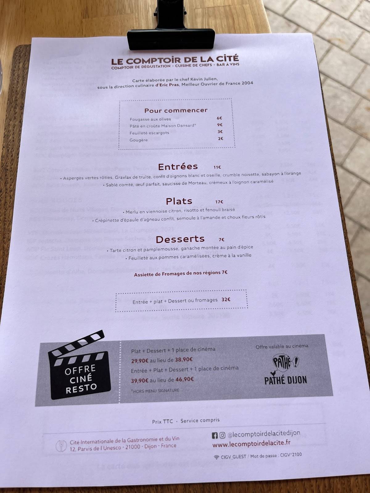 Menu au Le Comptoir De La Cité pub et bar, Dijon, 12 Parvis De L'unesco