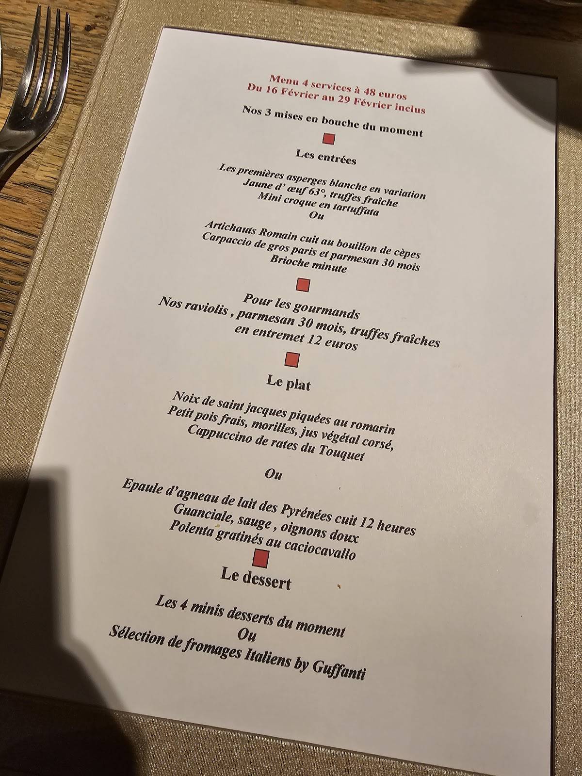 Menu at Le Coq en Pâte, Woluwe-Saint-Lambert
