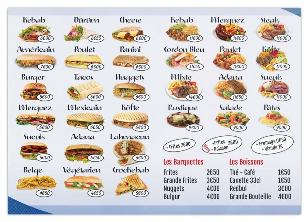 Menu au Le Joker fast food, Lunéville