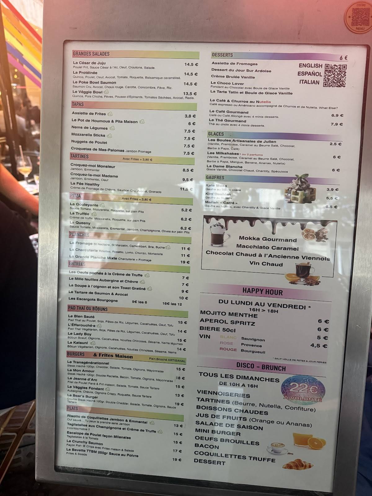 Menu at Le Ju' restaurant, Paris, 16 Rue des Archives
