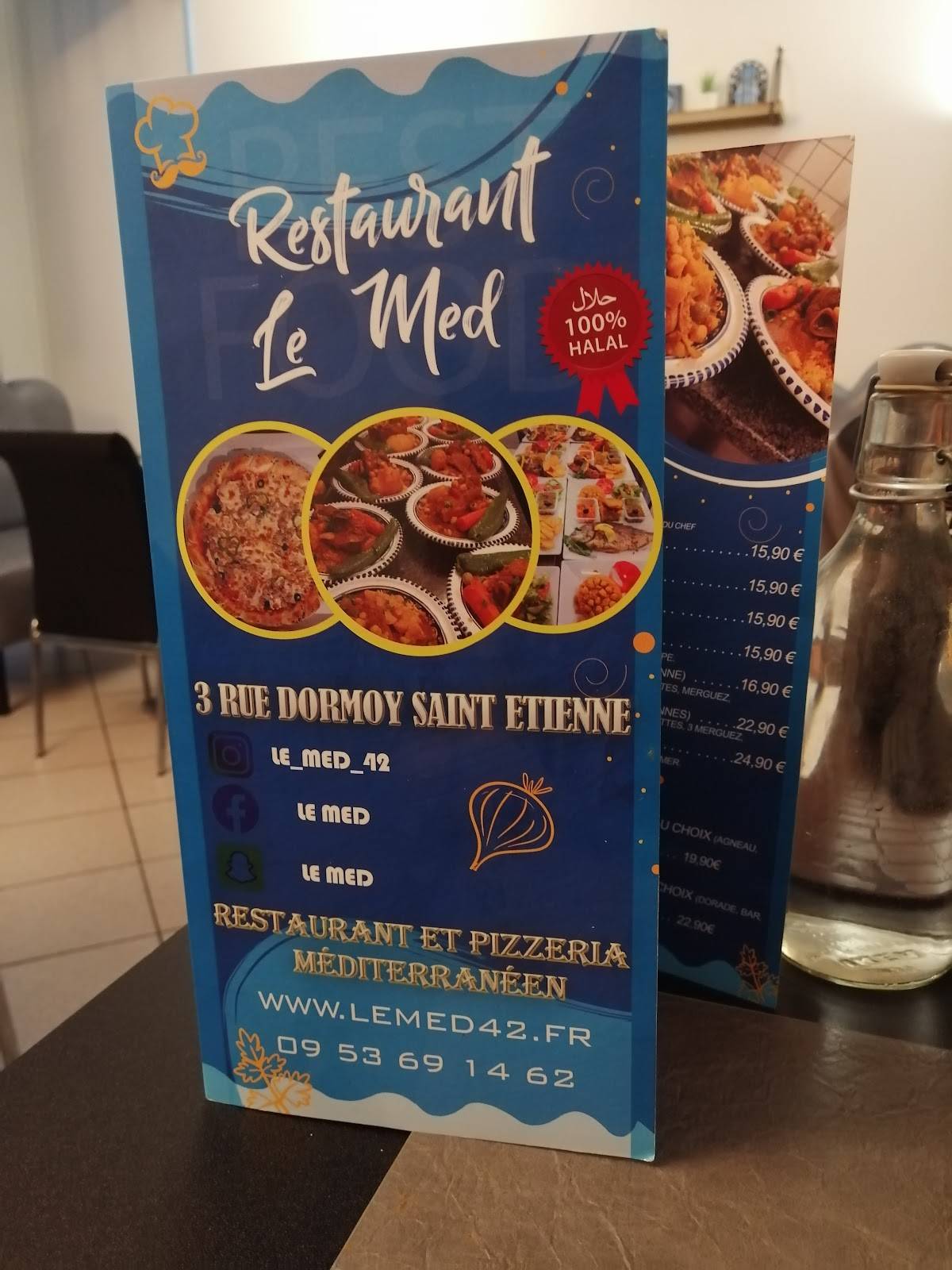 Menu at Le Med restaurant, Saint-Étienne