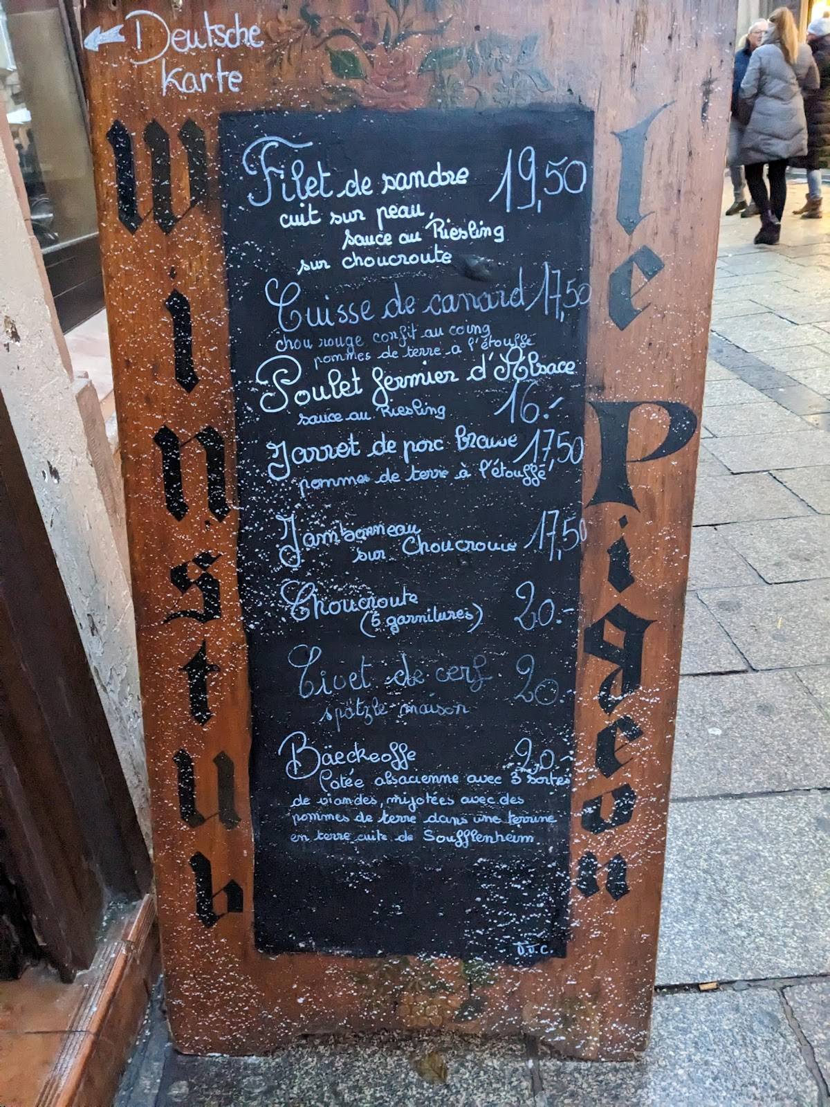 Menu at Le Pigeon restaurant, Strasbourg