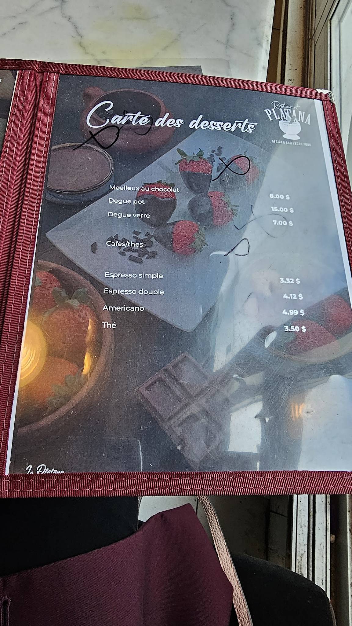 Menu au Restaurant Le Platana, Montréal
