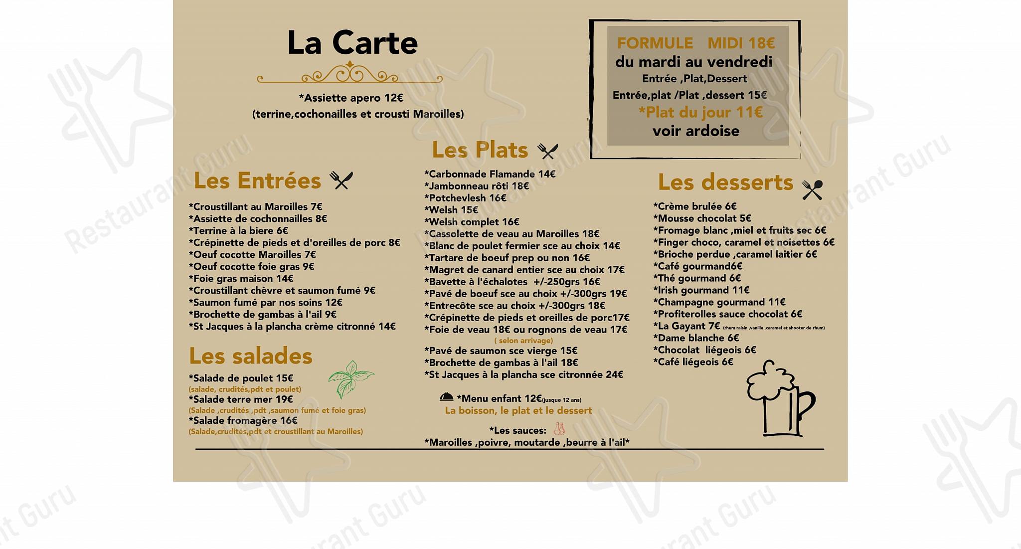 Menu at Le Sacha restaurant, Férin, 664 Rte nationale