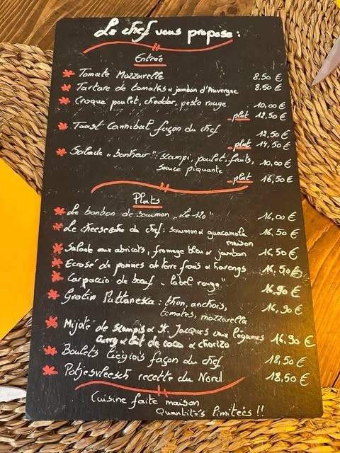 Menu at Le Sans Vin restaurant, Pézenas
