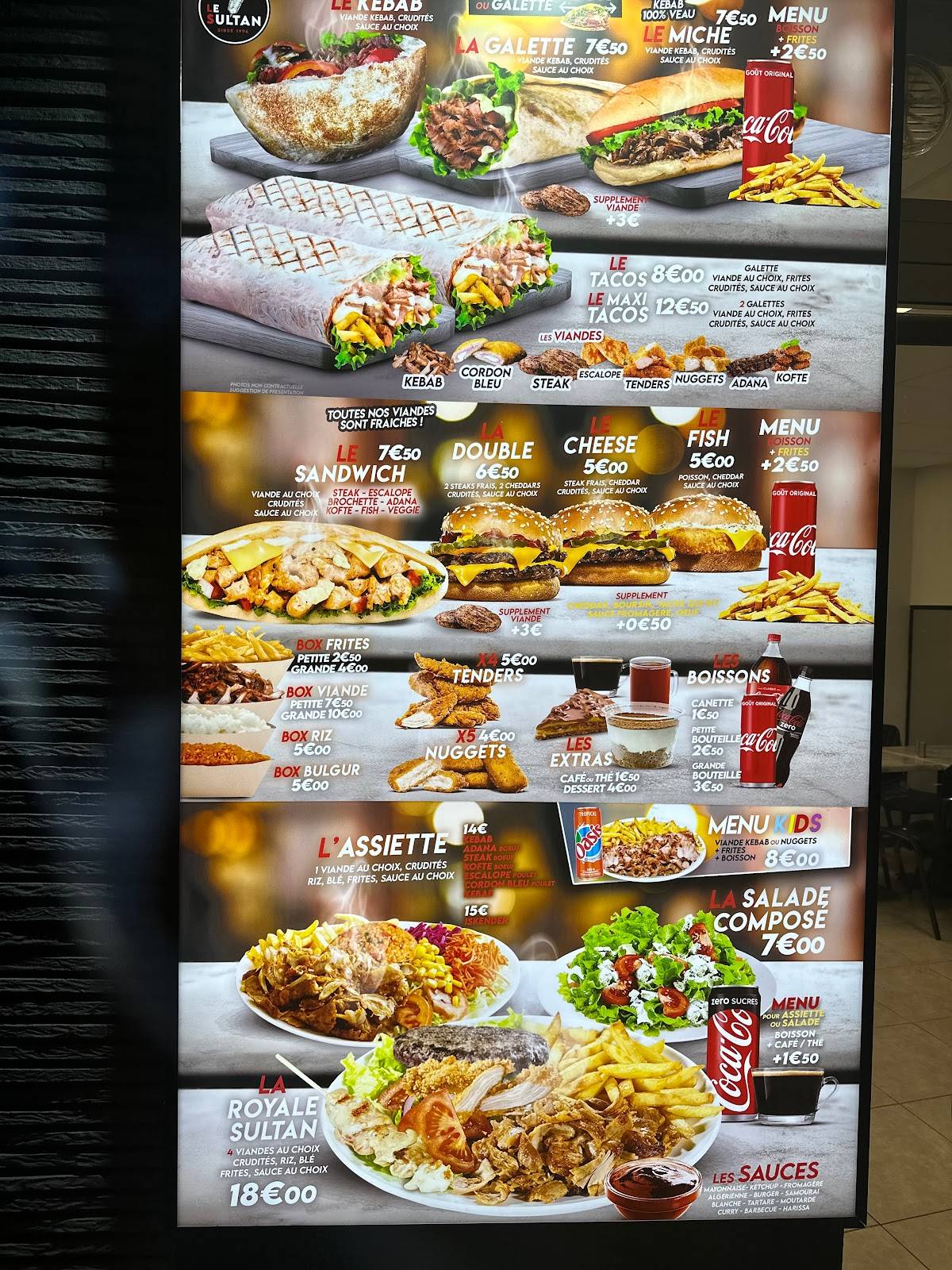 Menu at Le Sultan restaurant, Saint-Fons