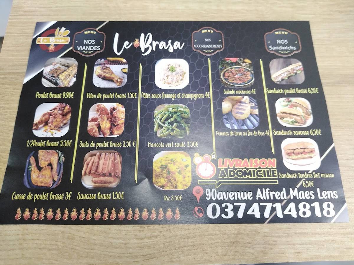 Menu at Le brasa restaurant, Lens