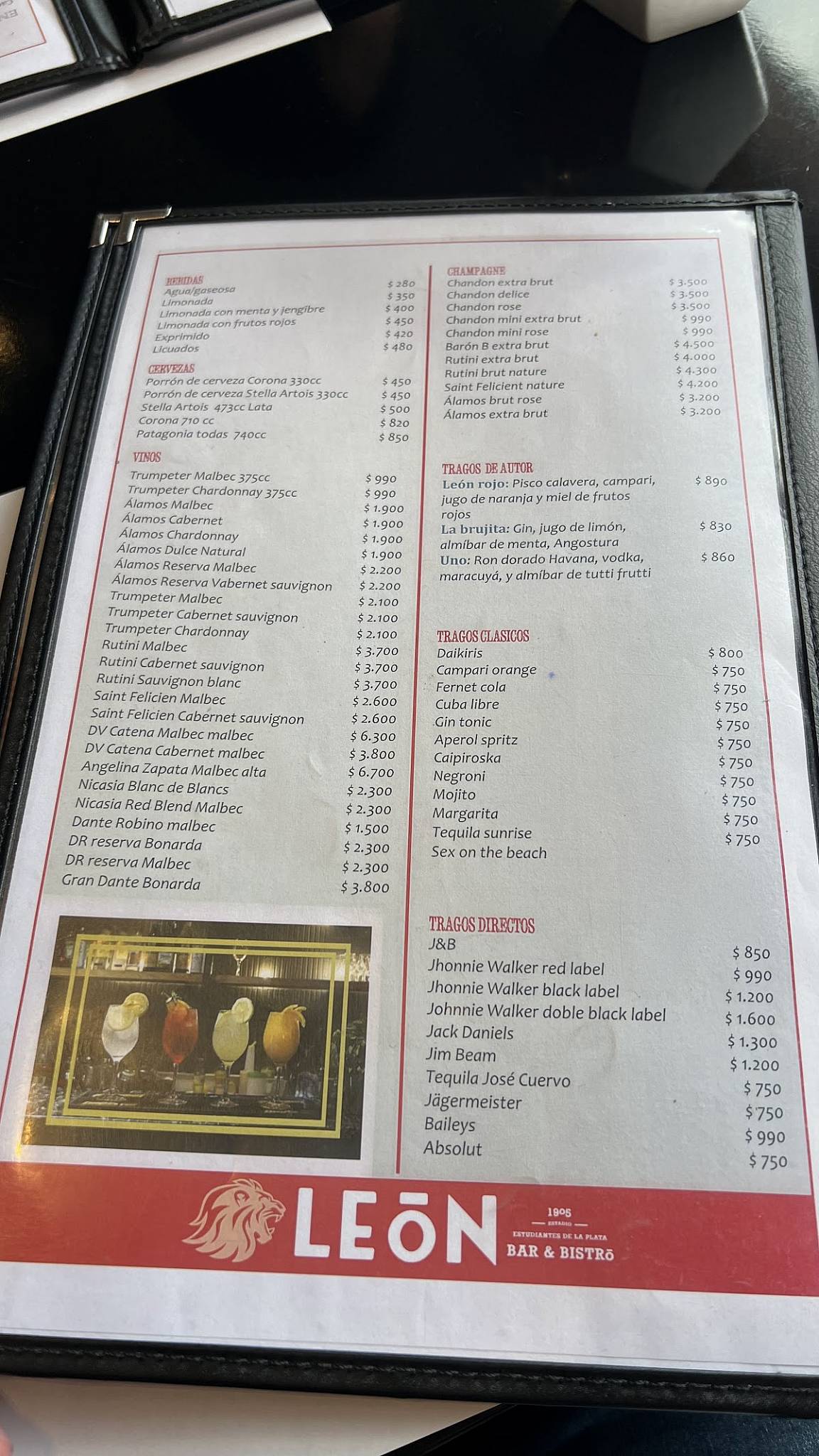Carta de León Bar Bistró, La Plata