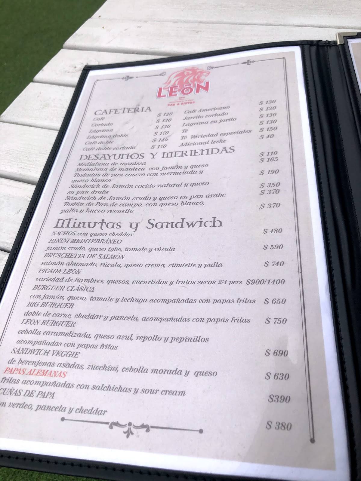 Carta de León Bar Bistró, La Plata