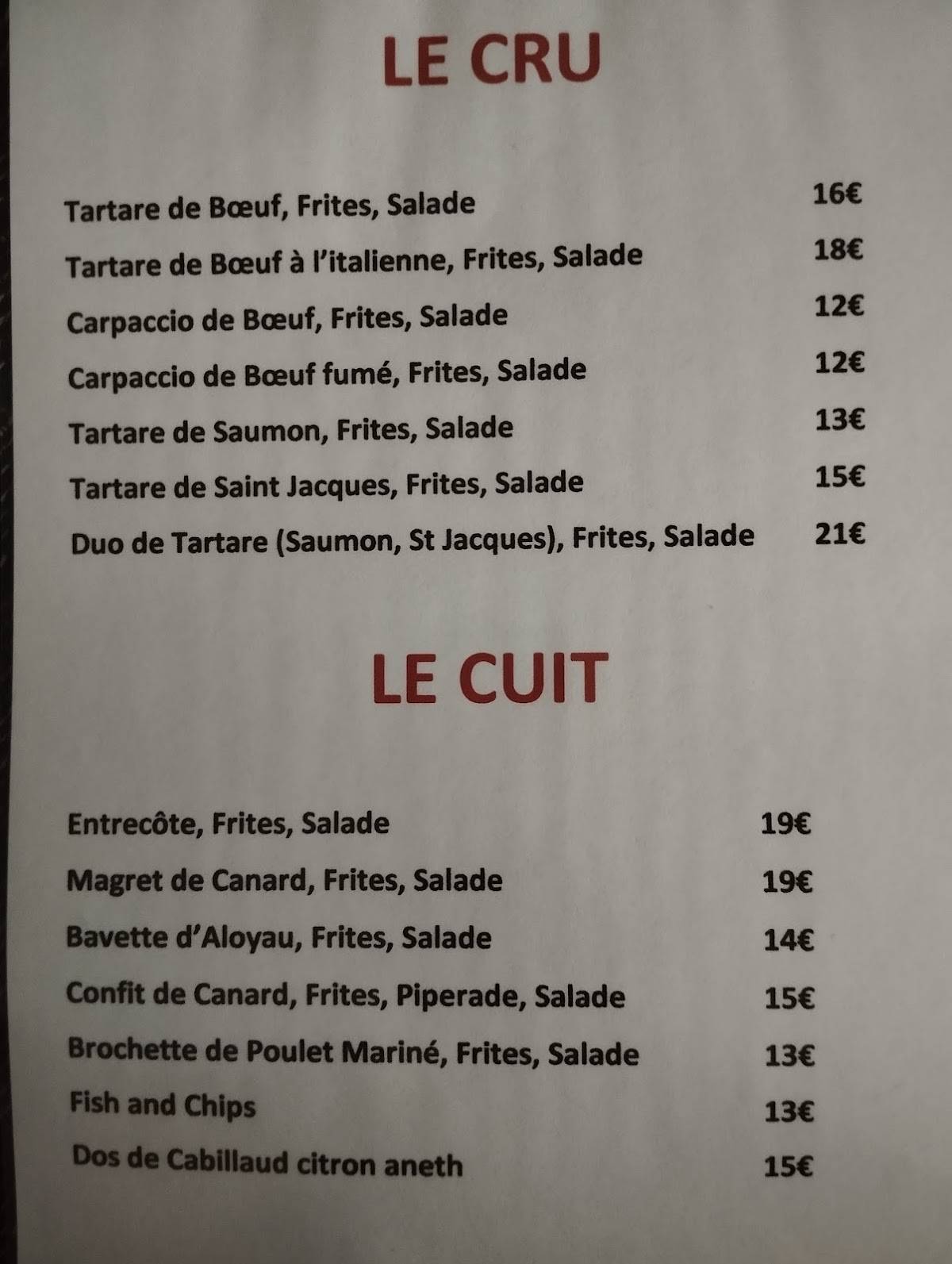 Menu au Le petit cayolar restaurant, Aramits