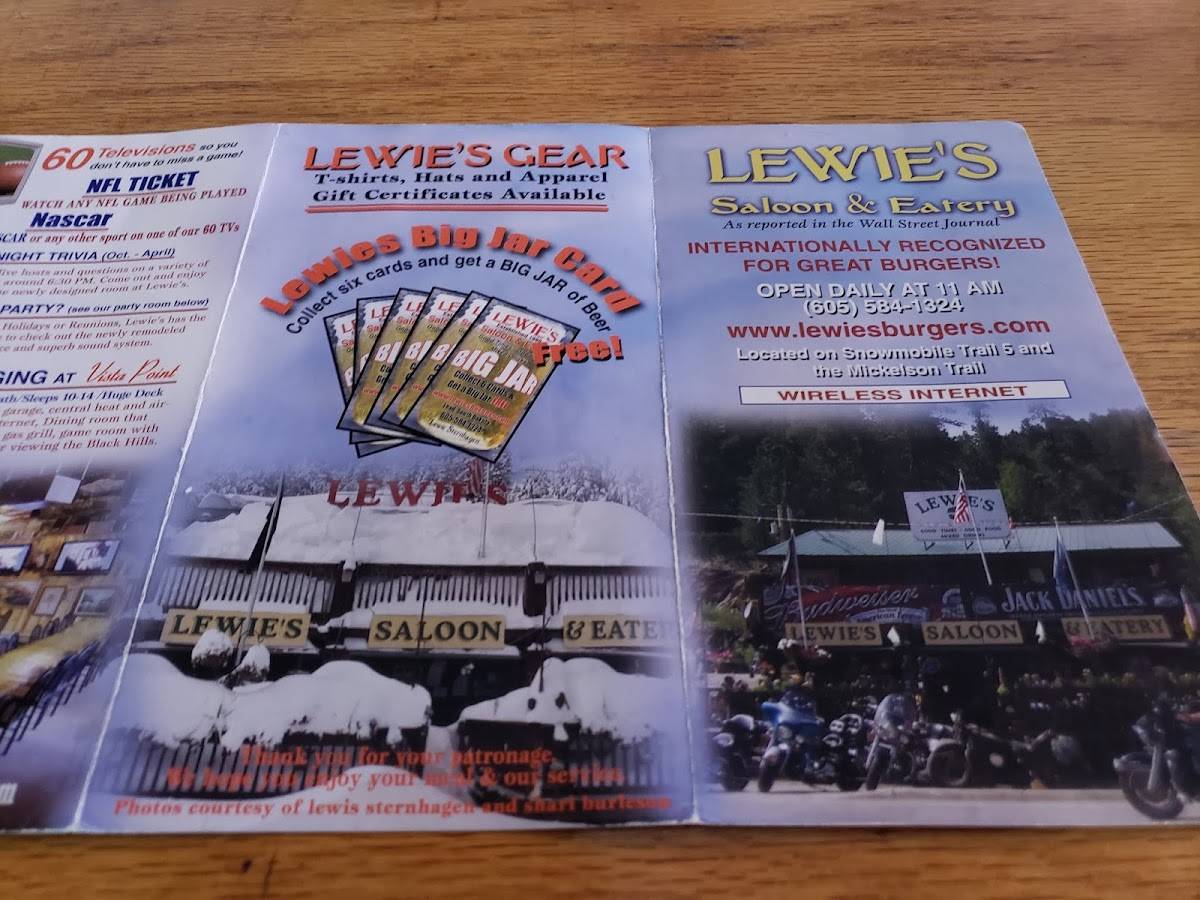 Menu at Lewie's Burgers & Brews restaurant, Lead