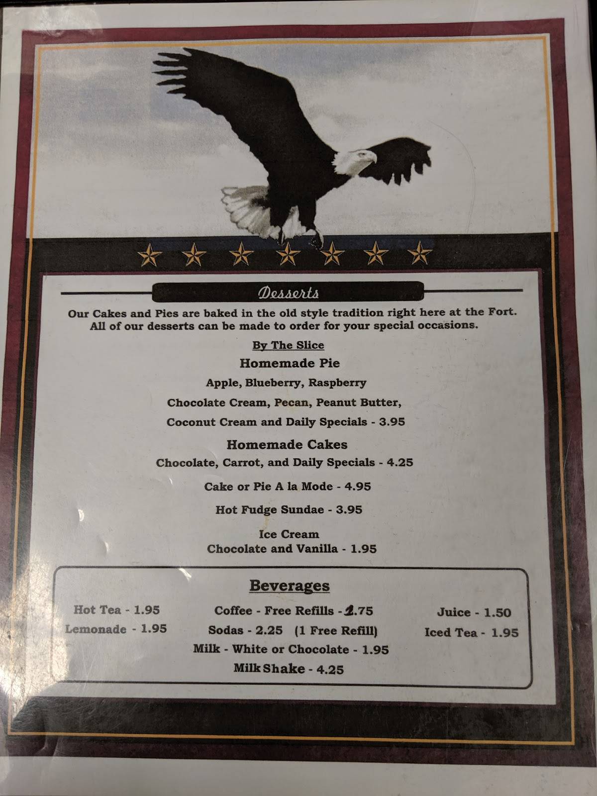 Menu at The Fort at Exit 18 restaurant, Lebanon