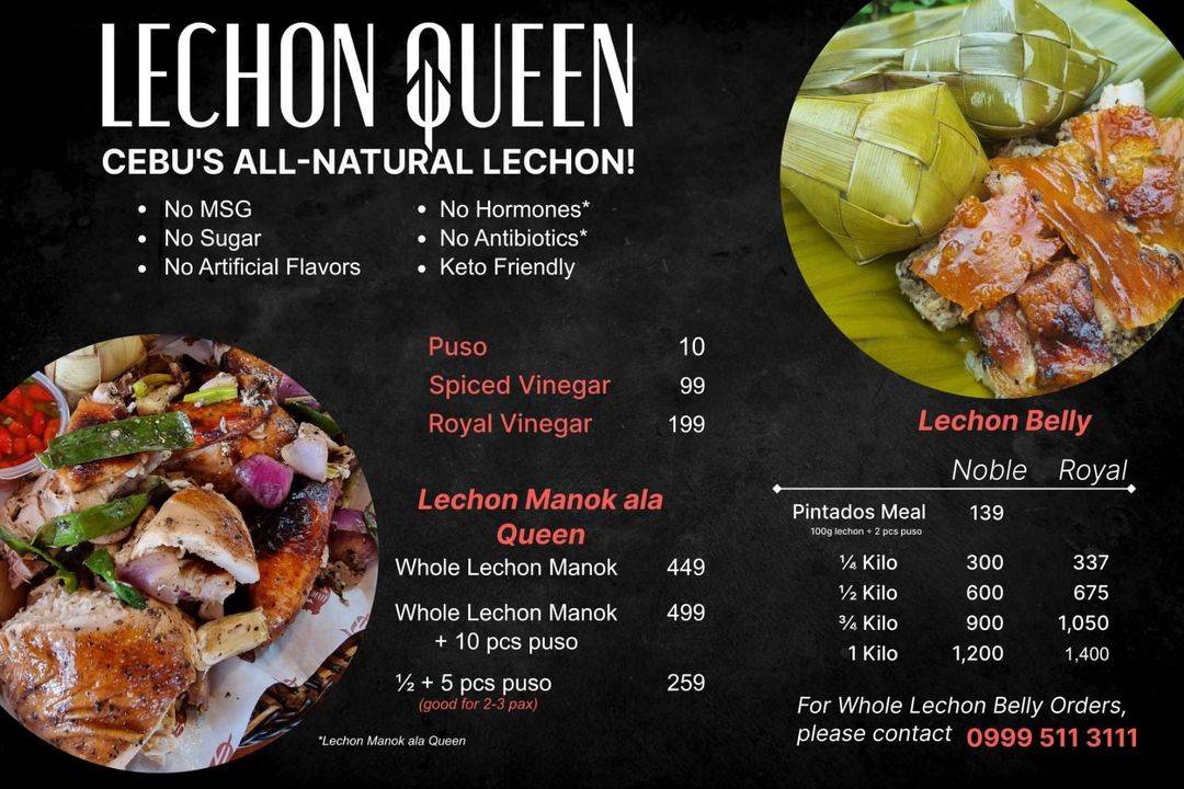 Menu at Lechon Queen restaurant, Cebu City
