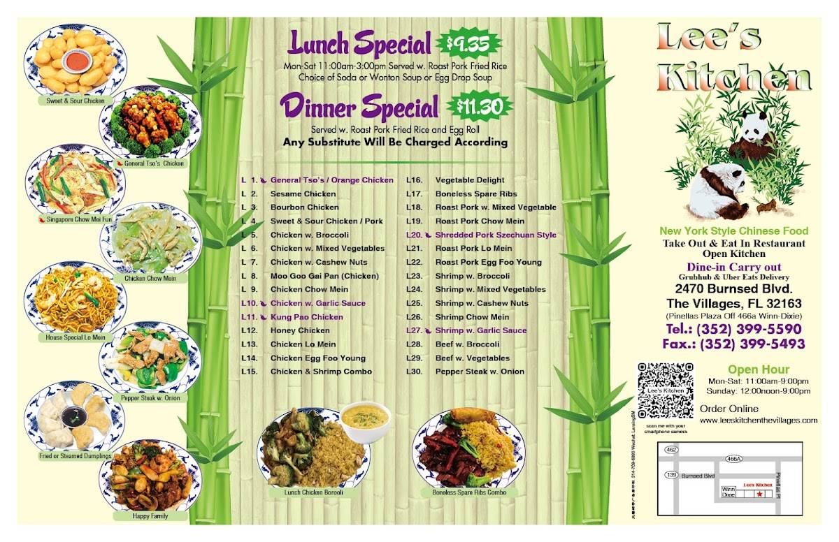 Menu at Lee's Kitchen restaurant, The Villages