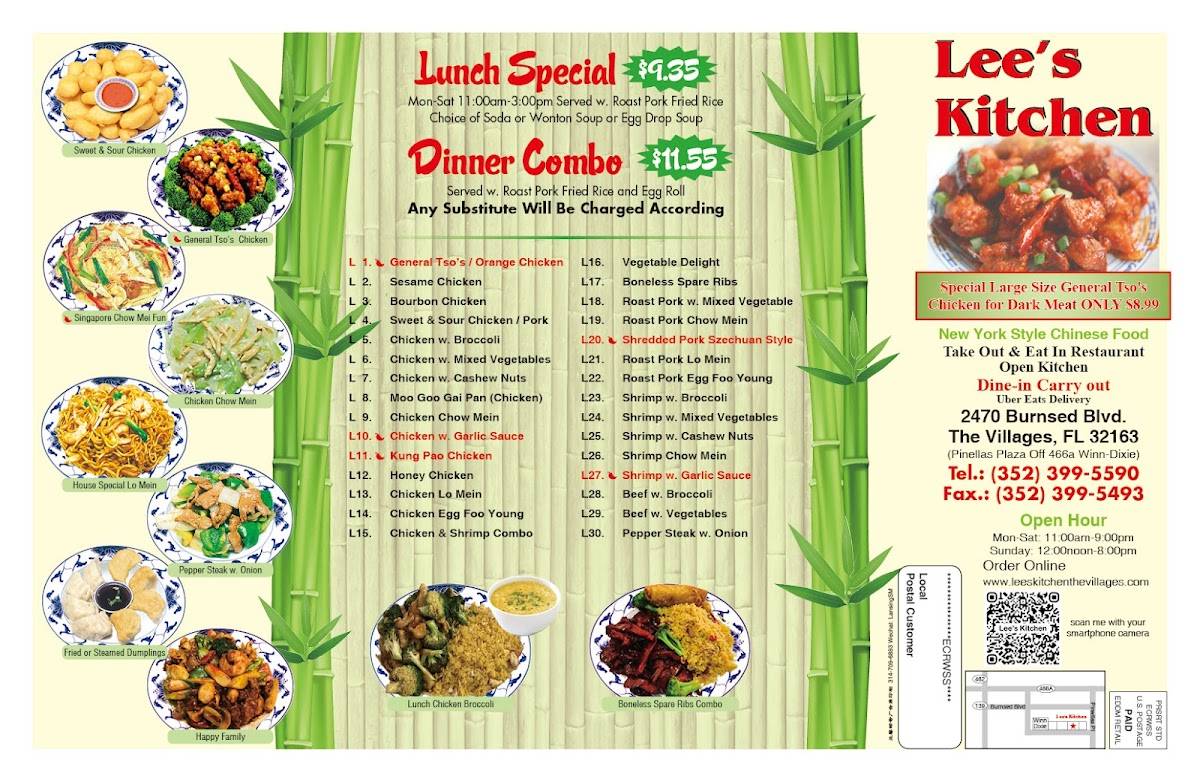 Menu at Lee's Kitchen restaurant, Wildwood