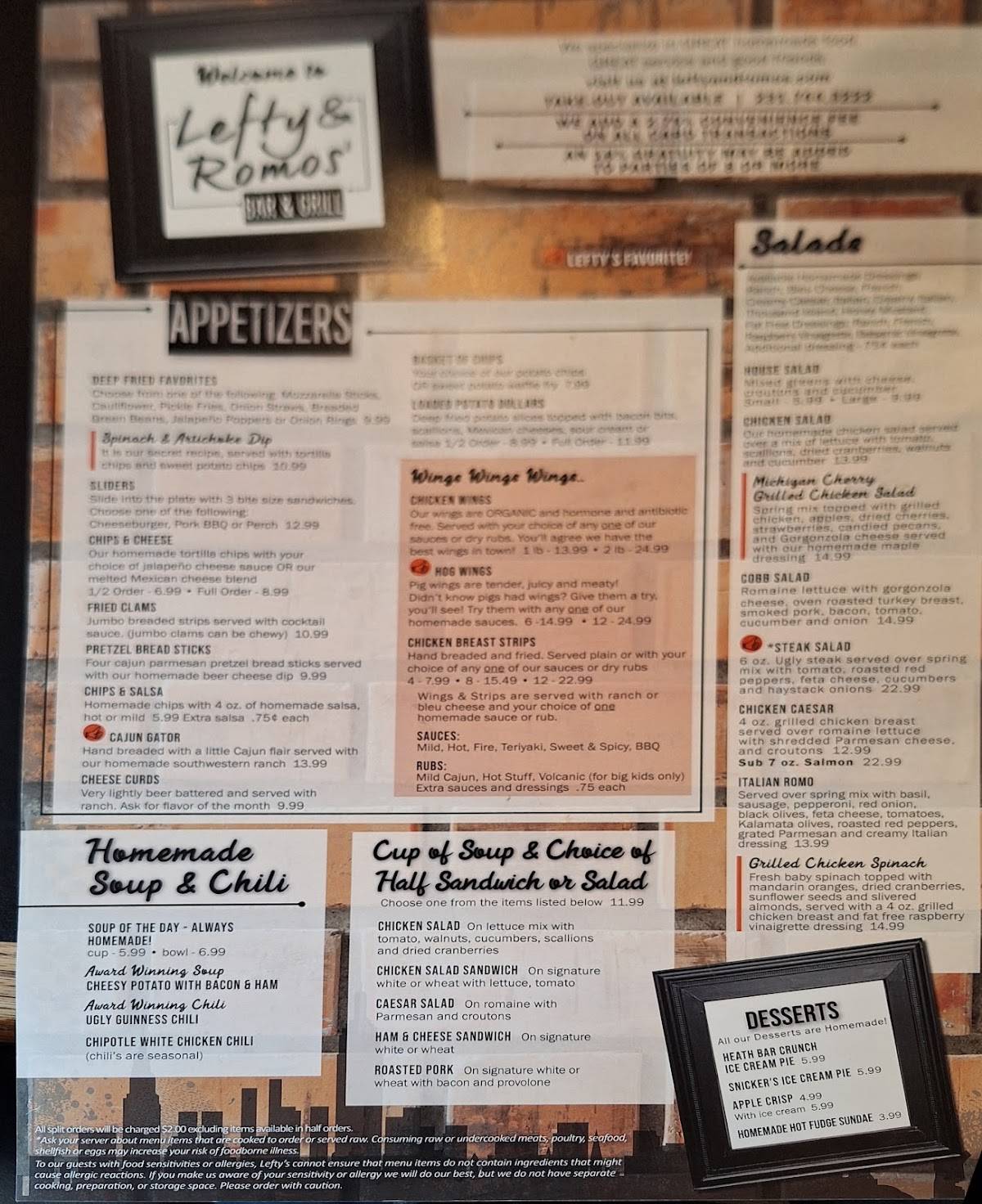 Menu at Lefty & Romos' Bar & Grill, Muskegon