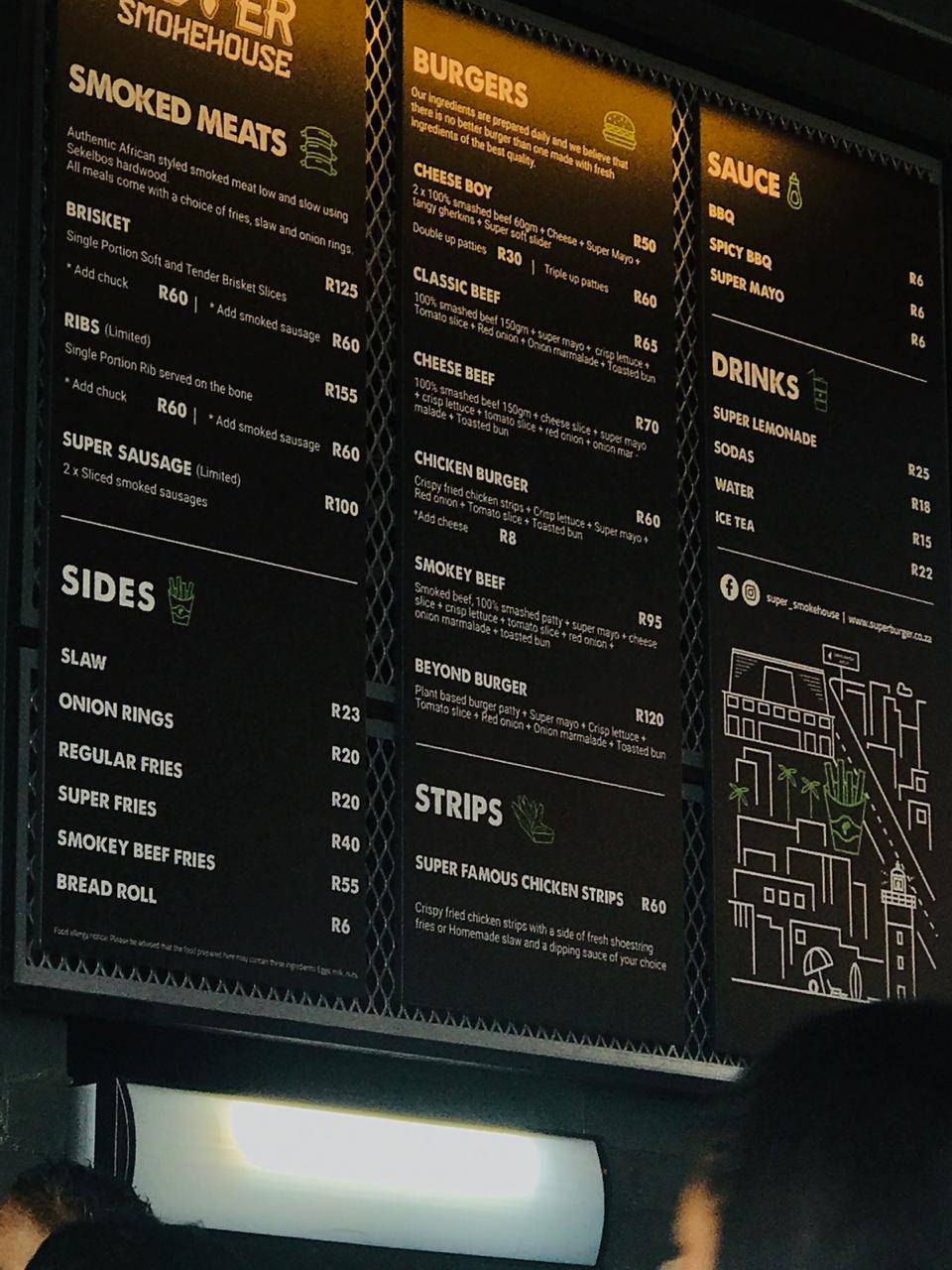Menu at Legacy Yard restaurant, Umhlanga