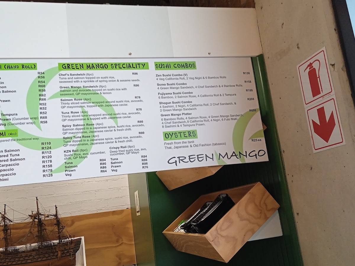 Menu at Legacy Yard restaurant, Umhlanga
