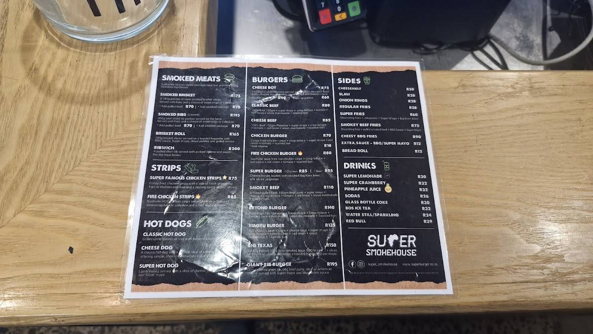 Menu at Legacy Yard restaurant, Umhlanga