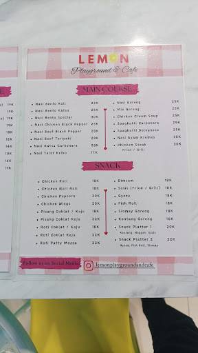 Menu at Lemon (Playground and Cafe), Depok