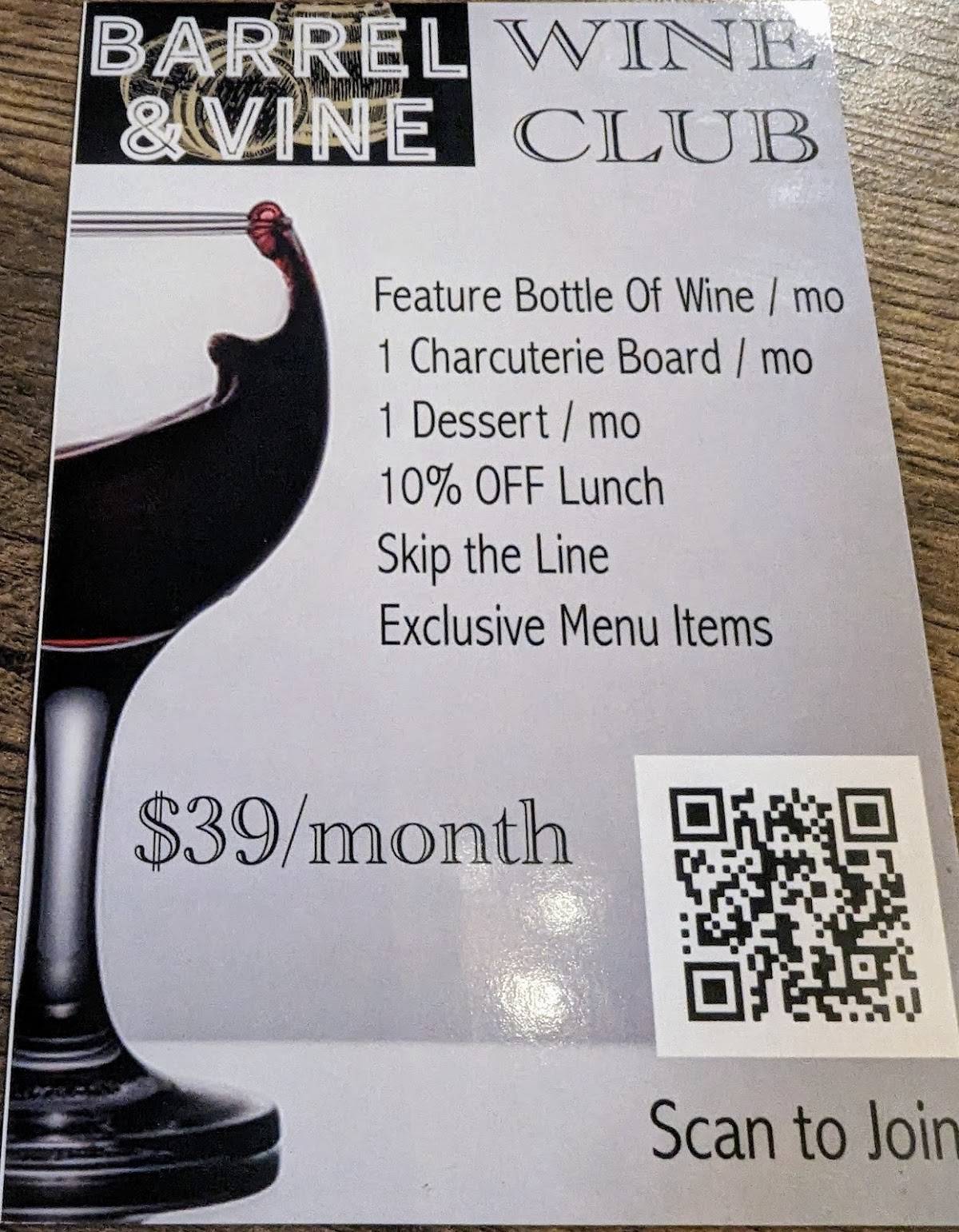 Menu at Barrel & Vine, Lemont
