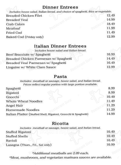 Menu at Lena's Cafe, Altoona