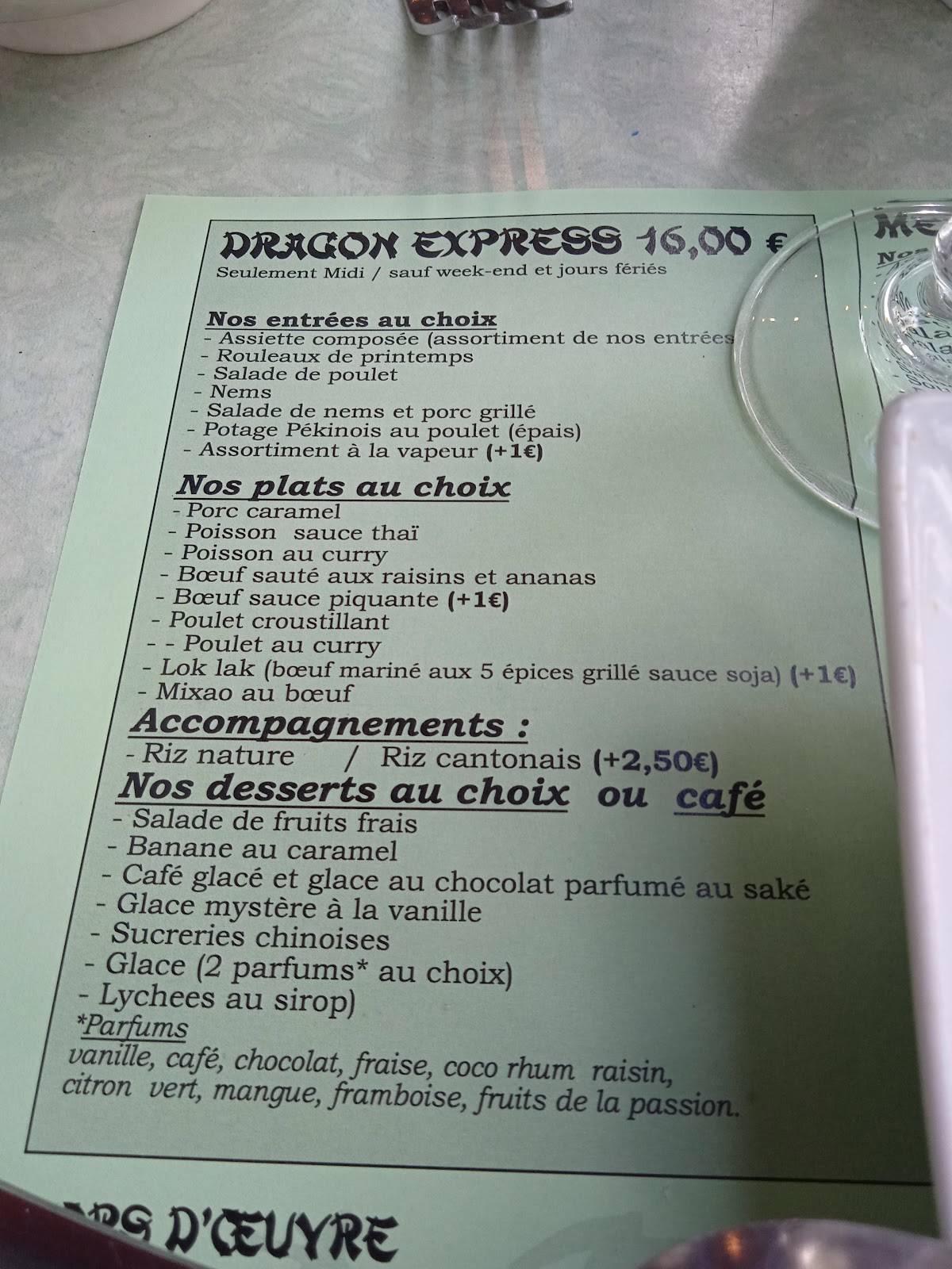 Menu au Les 9 Dragons restaurant, L'Union