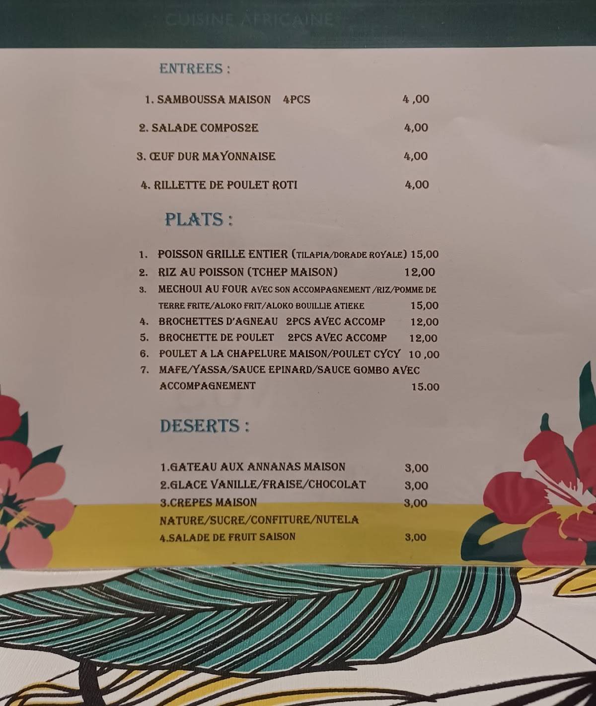 Menu at Les Délices du Gabon restaurant, Verneuil-sur-Avre