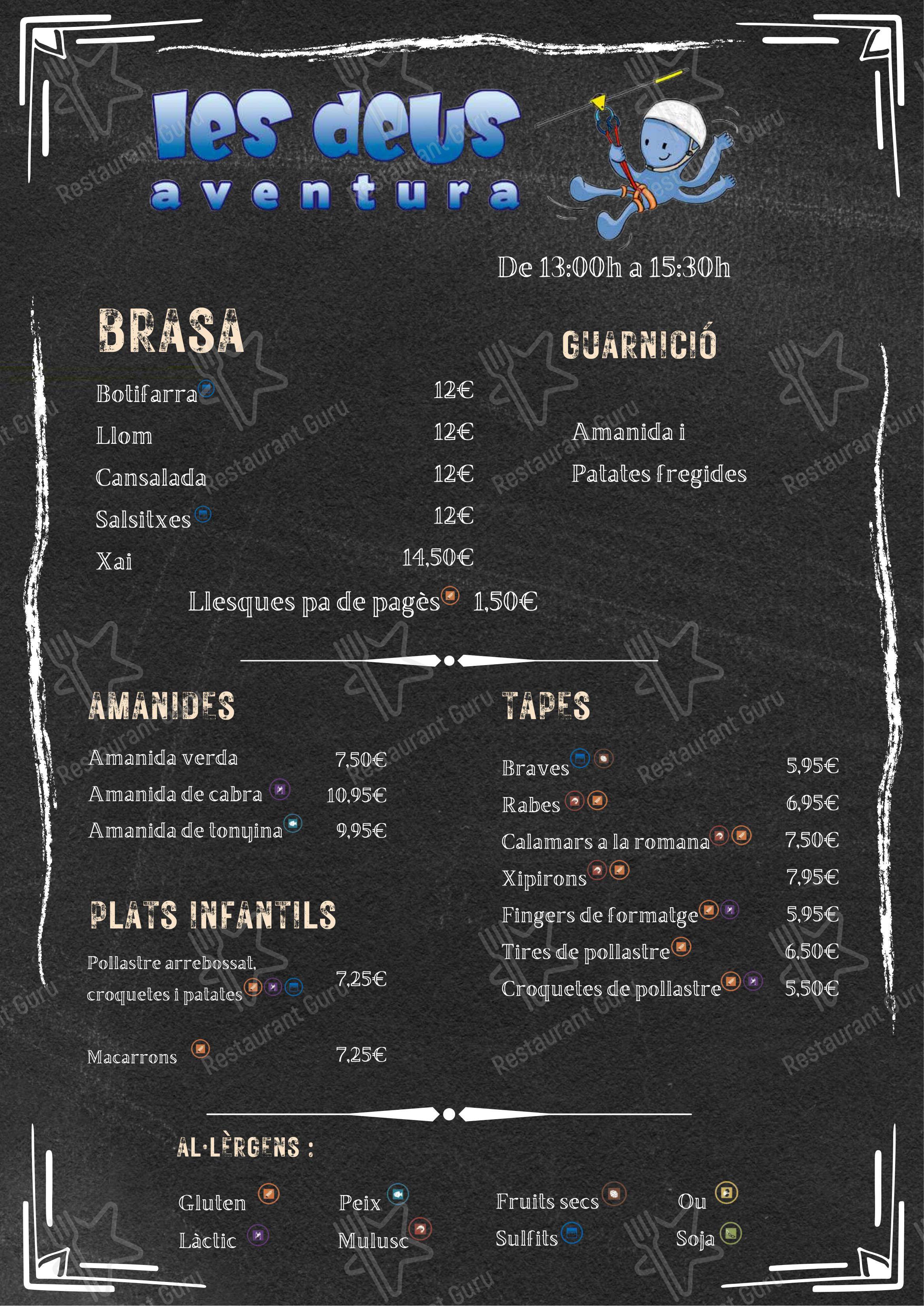 Carta de Les Deus Restaurant, San Quintín de Mediona