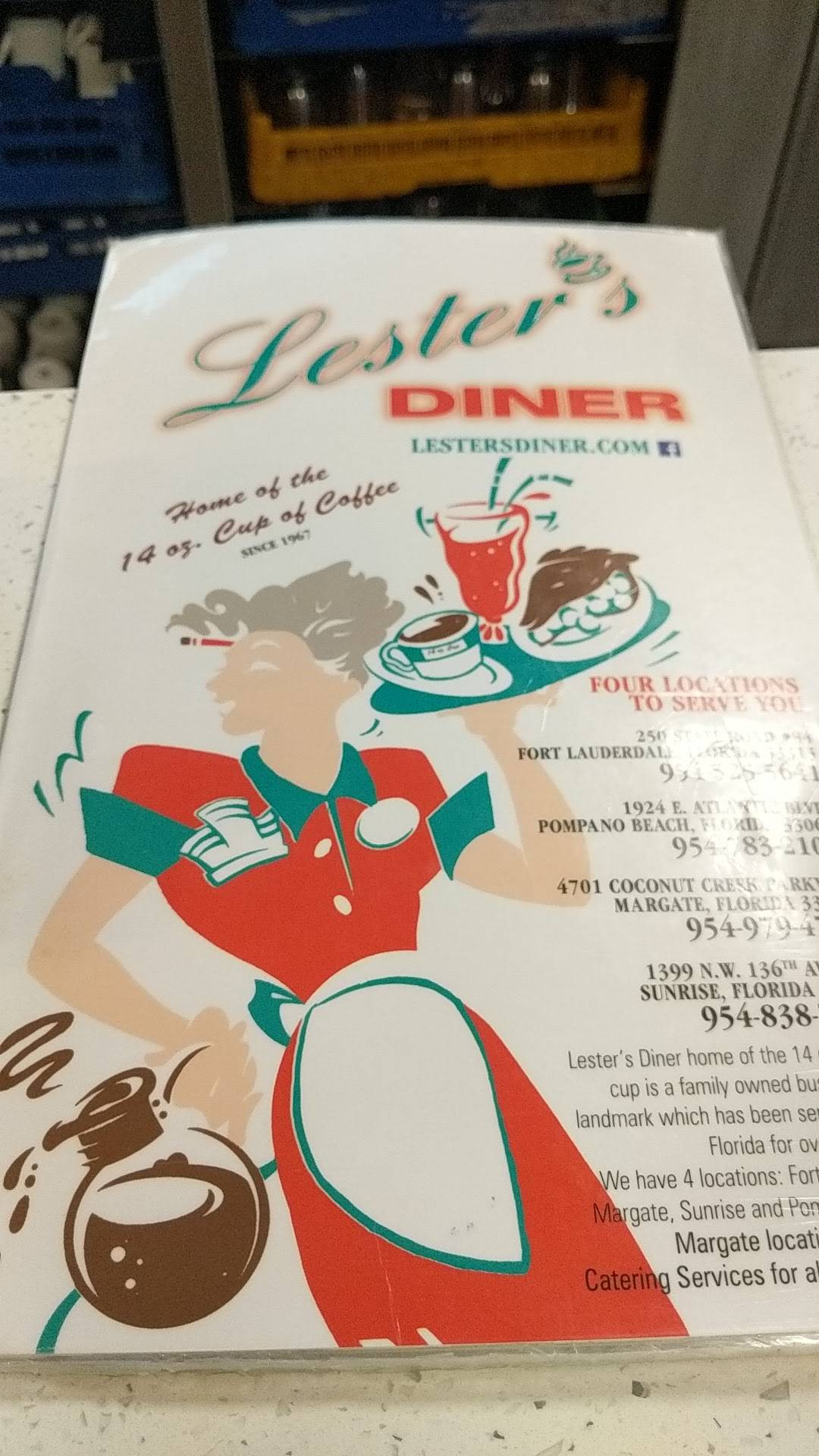 Menu at Lester's Diner restaurant, Margate, Coconut Creek Pkwy