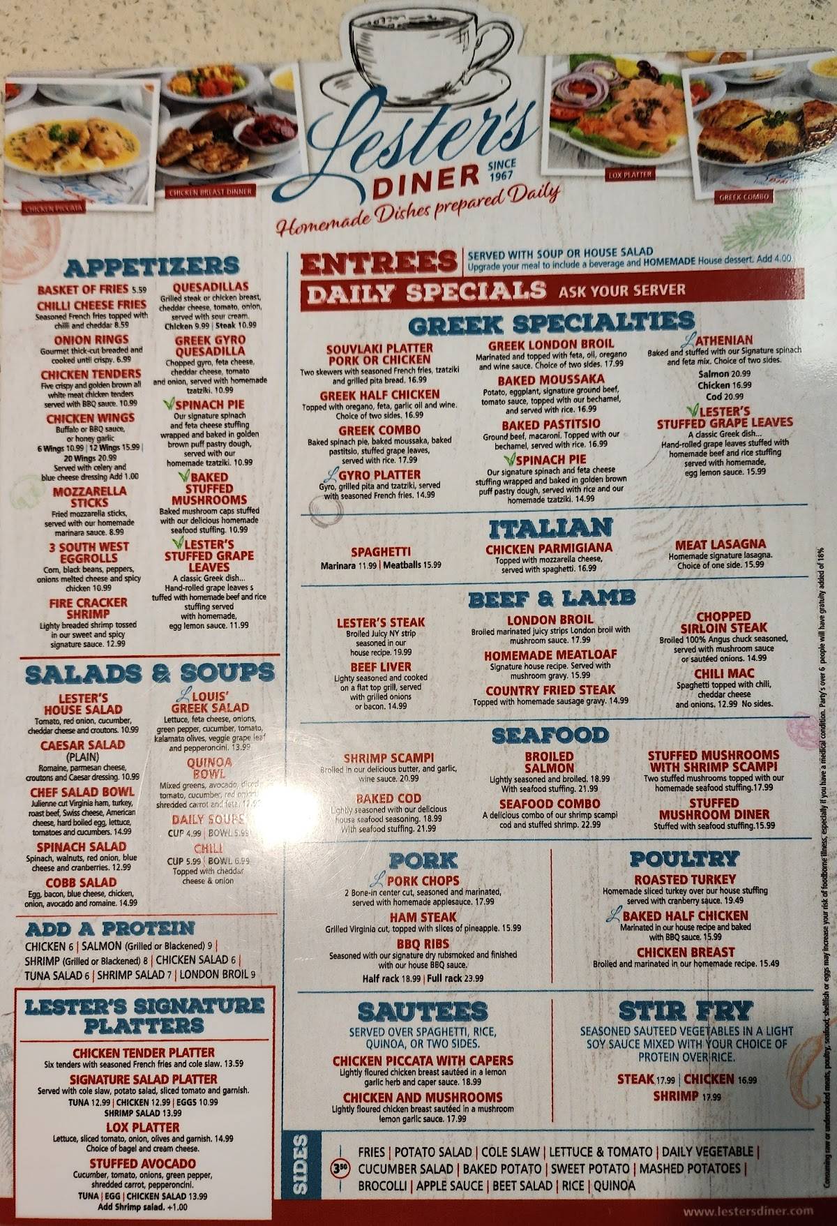 Menu at Lester's Diner restaurant, Margate, Coconut Creek Pkwy