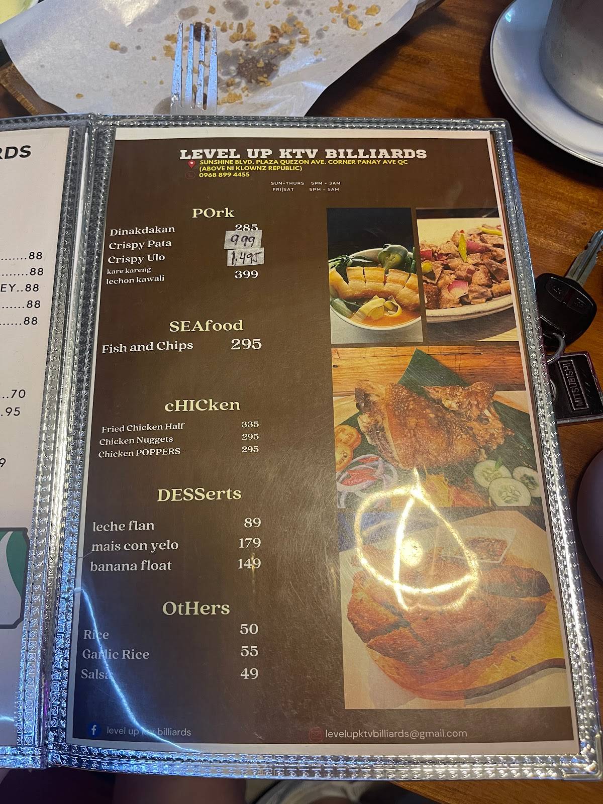 Menu at Level Up KTV Billiards pub & bar, Quezon City