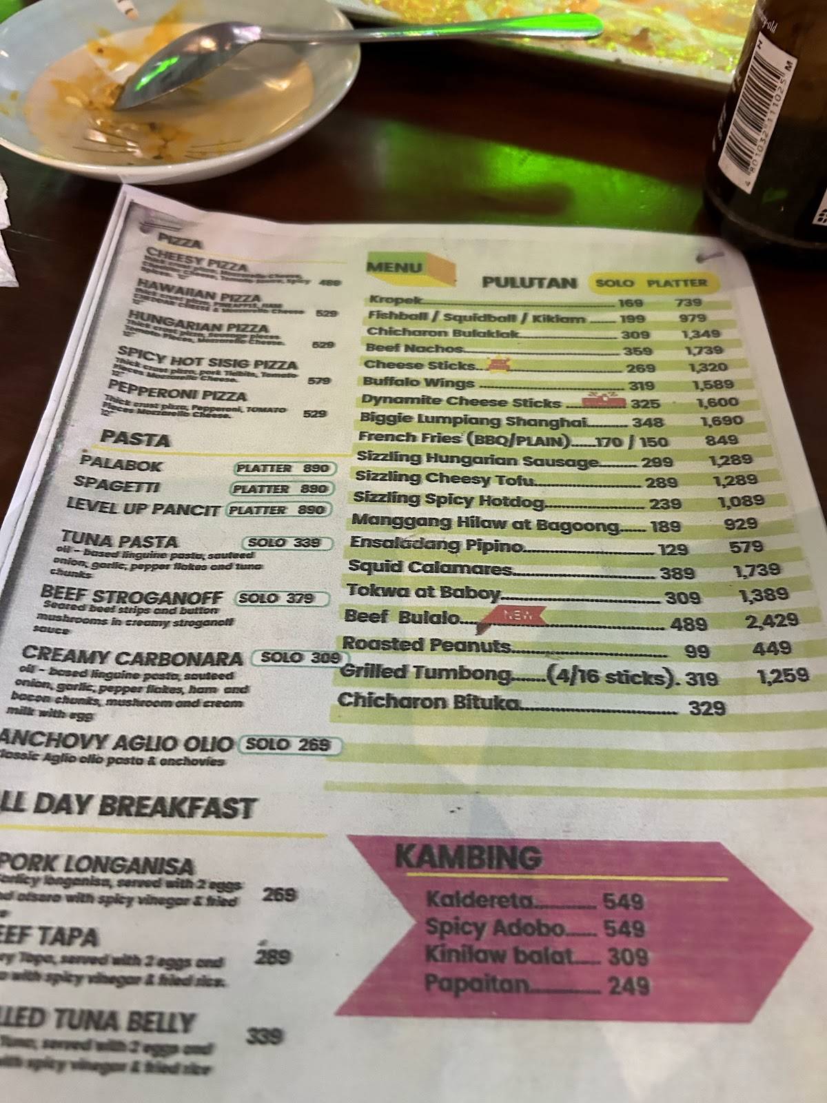 Menu at Level Up KTV Billiards pub & bar, Quezon City