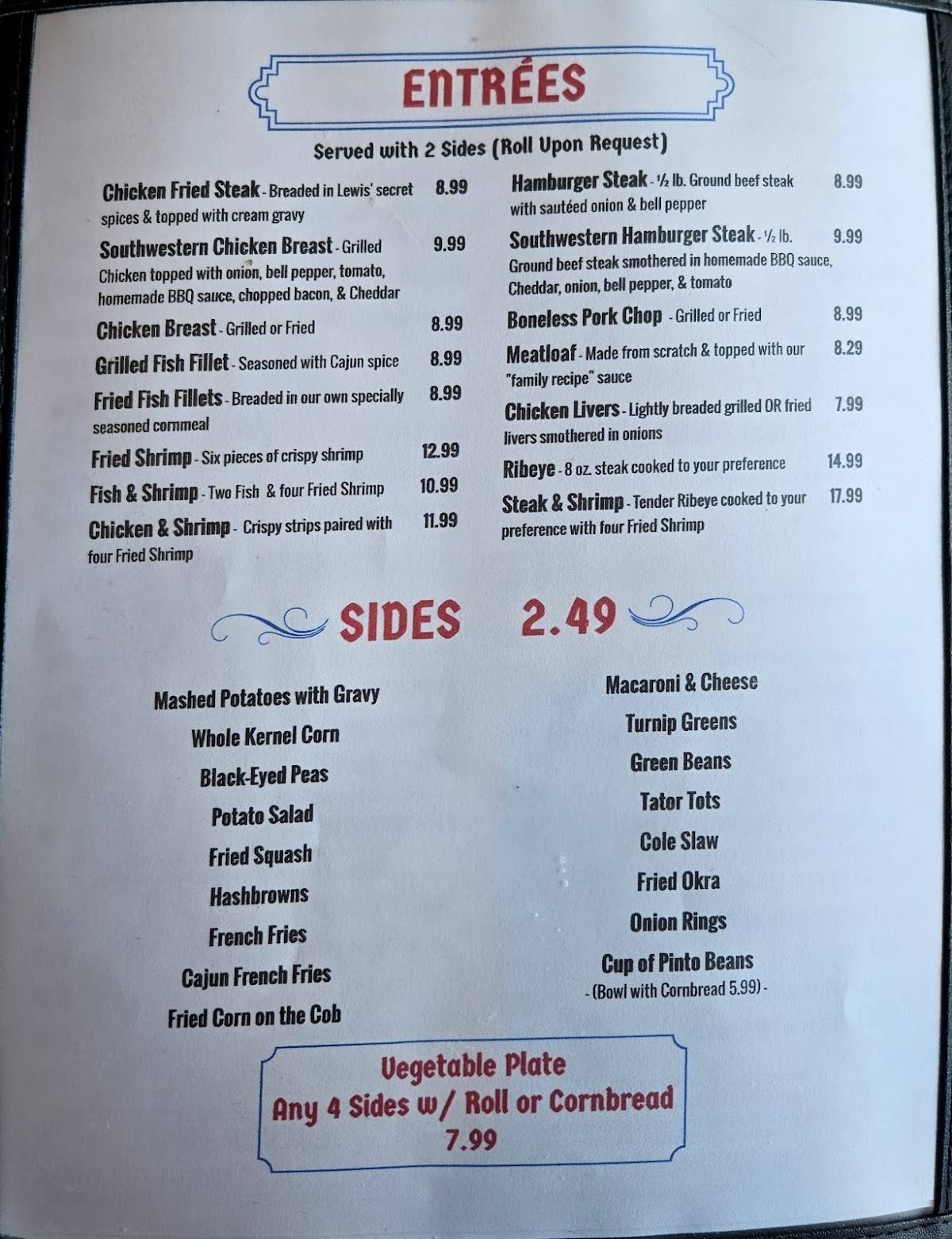 Menu at Lewis' Family Restaurant, Fort Smith