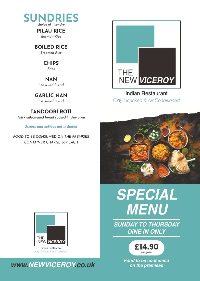 Menu at The New Viceroy Restaurant, Leyland