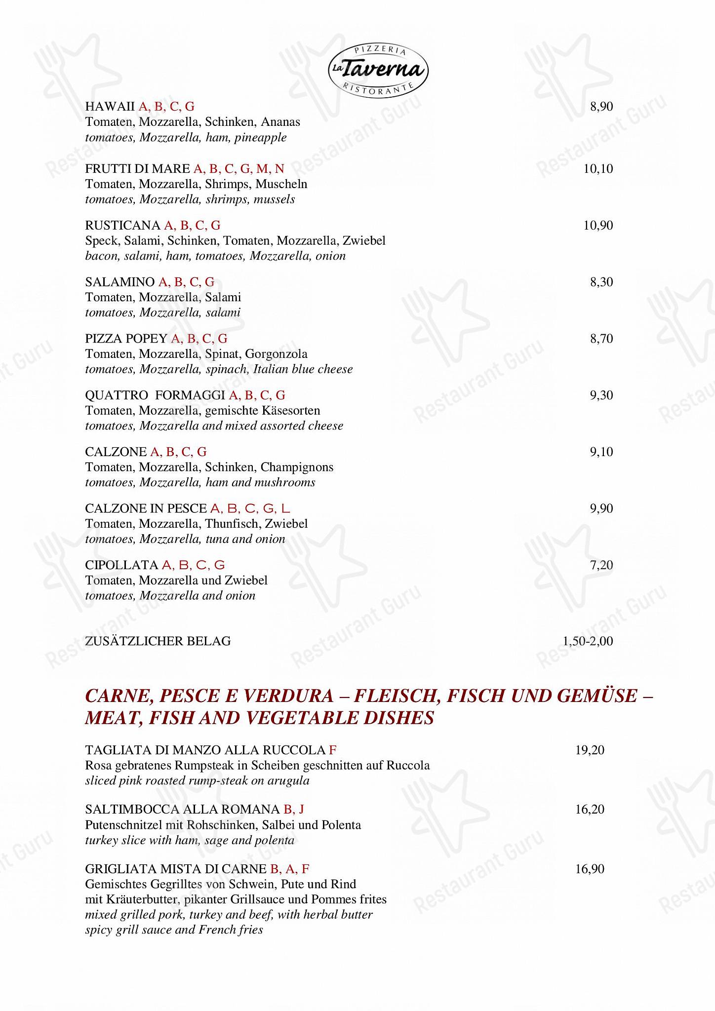 Speisekarte von La Taverna restaurant, Lienz