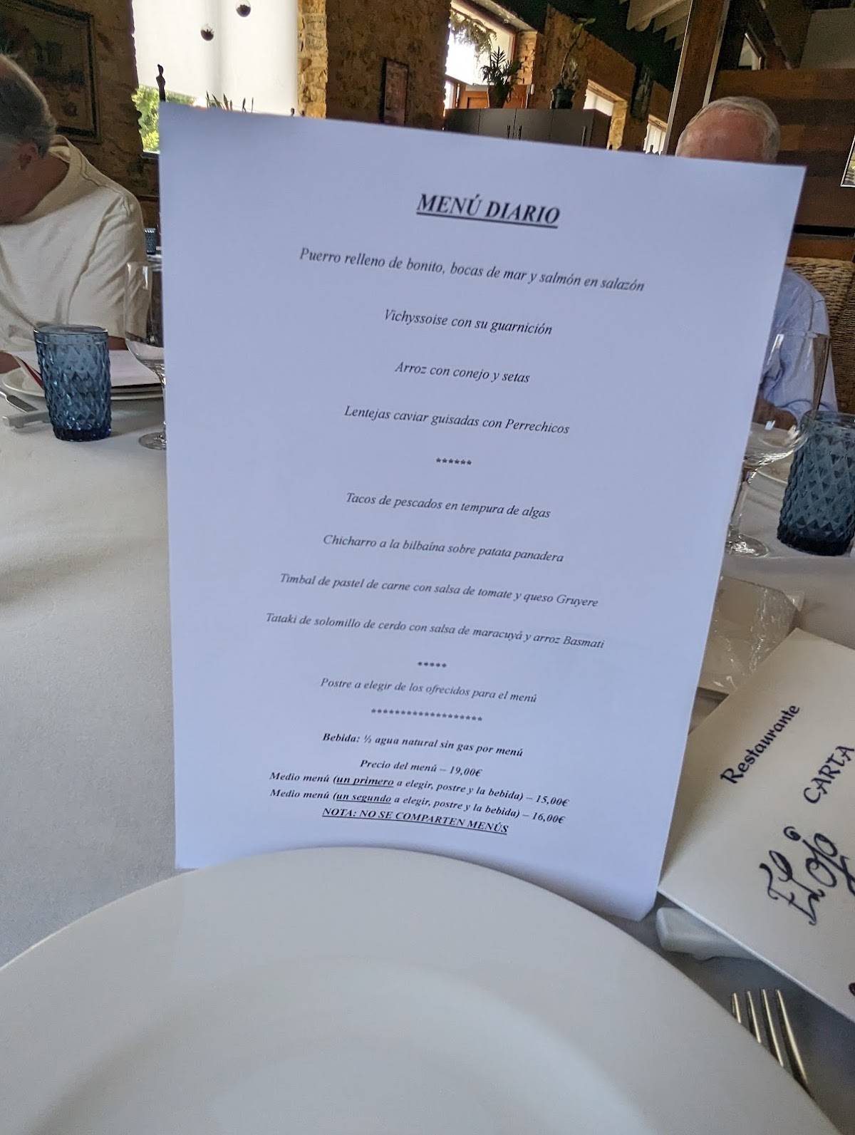 Carta del restaurante El Ojo Del Ábrego, Liérganes