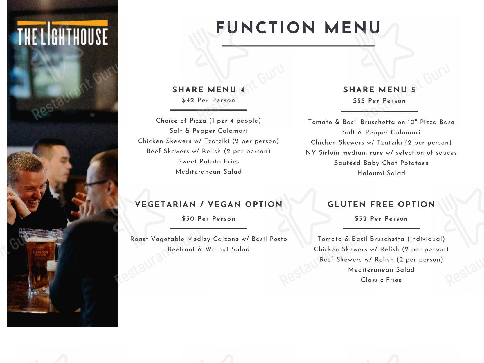 Menu at Lighthouse Pub, Belconnen