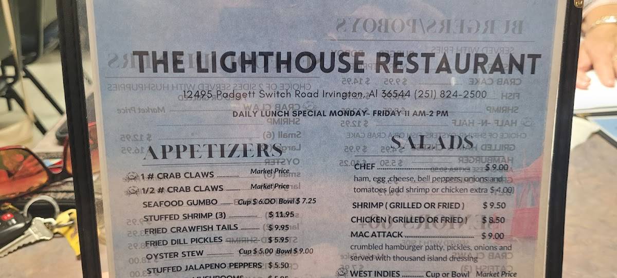 Menu at Lighthouse Restaurant, Bayou La Batre, Padgett Switch Rd