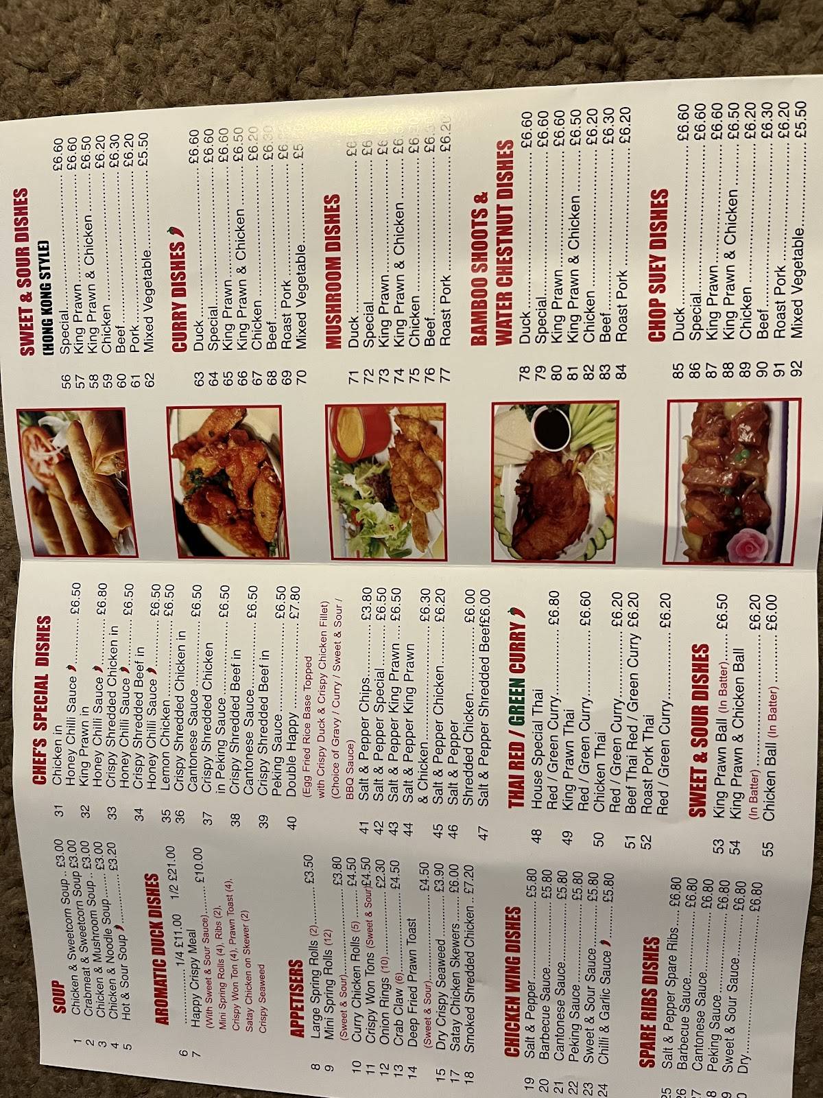 Menu at Liking restaurant, Sunderland