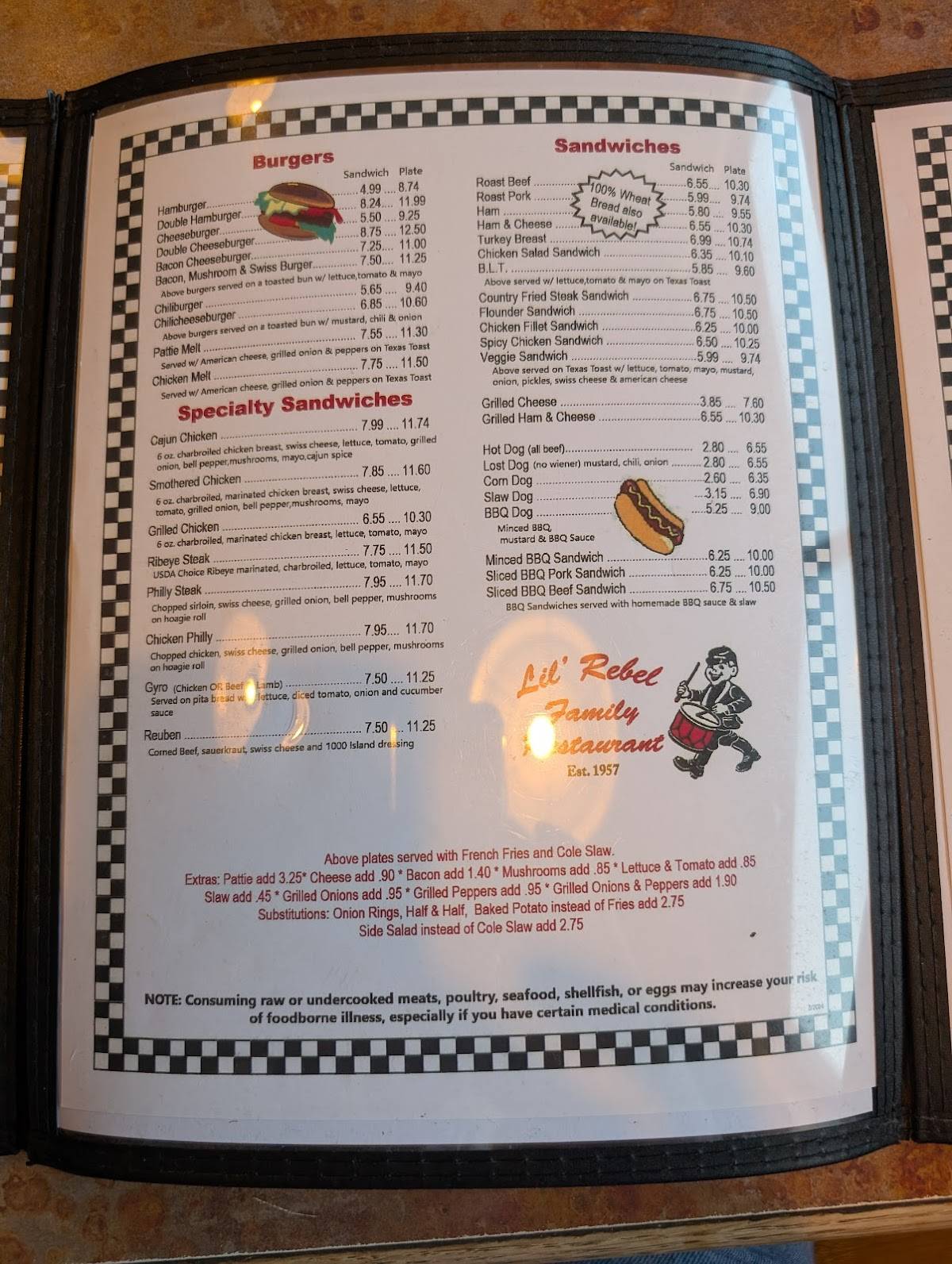 Menu at Lil Rebel Family Restaurant, Taylors
