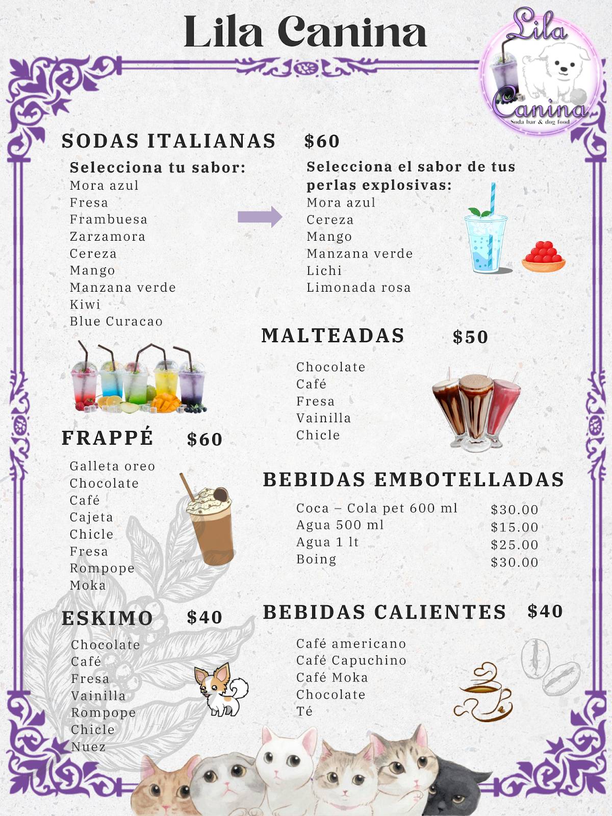 Menu at Lila Canina pub & bar, Oaxtepec