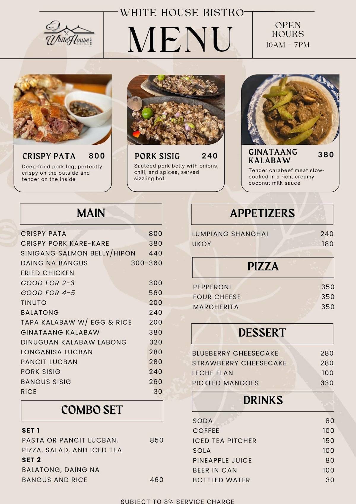 Menu at White House Bistro 1938 restaurant, Liliw