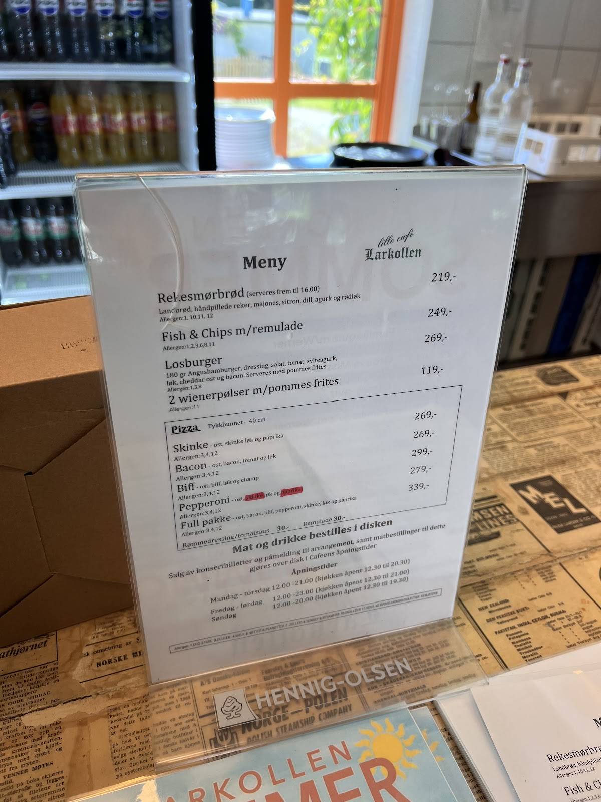 Menu at Lille Cafe, Norway